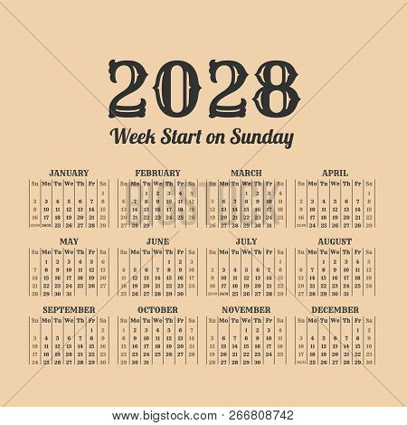 2028 Year Calendar Vector & Photo (Free Trial) | Bigstock