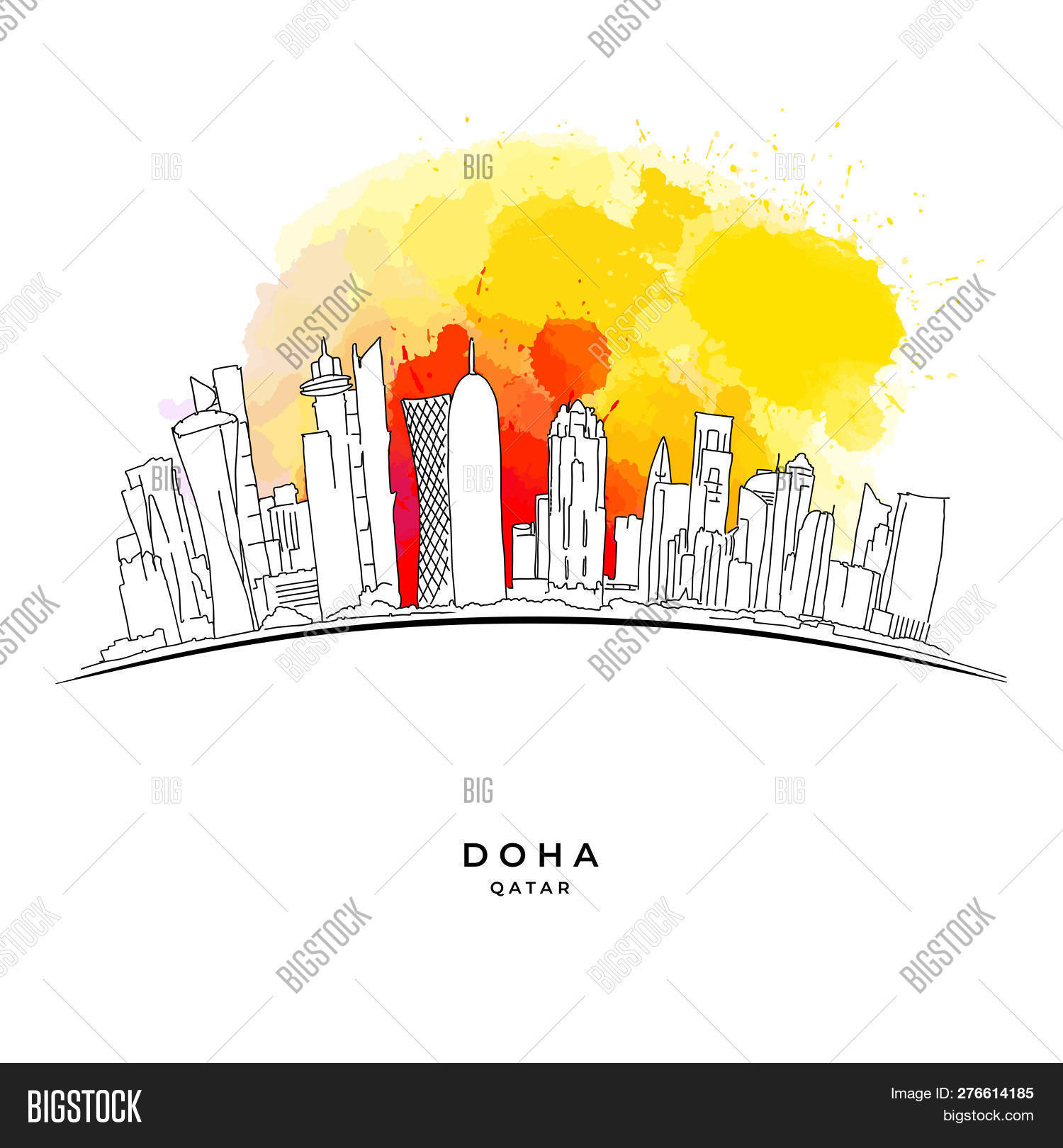 Doha Qatar Skyline On Vector & Photo (Free Trial) | Bigstock