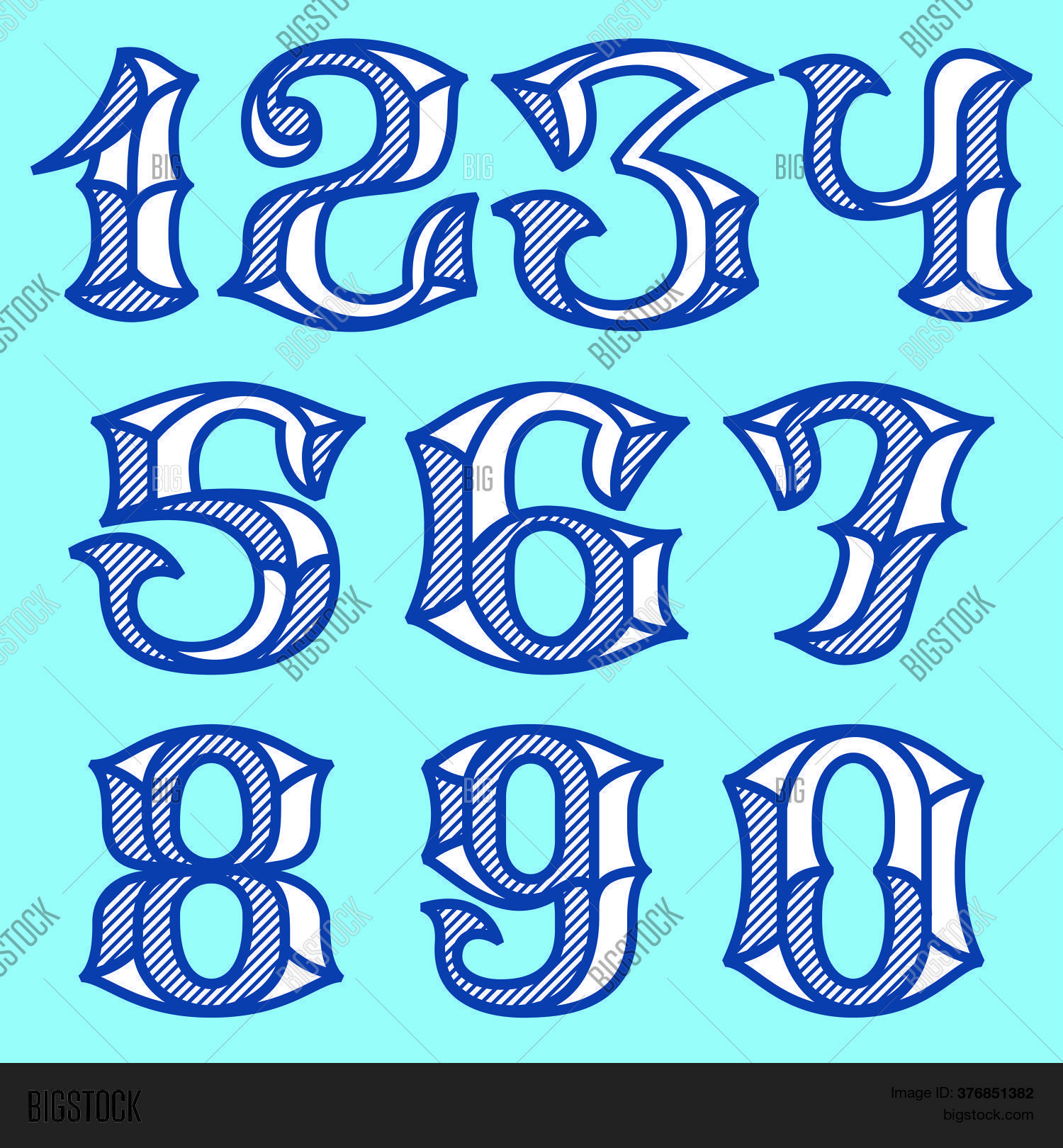 Retro Numbers Bold Condensed Numerals Set Stock Vector