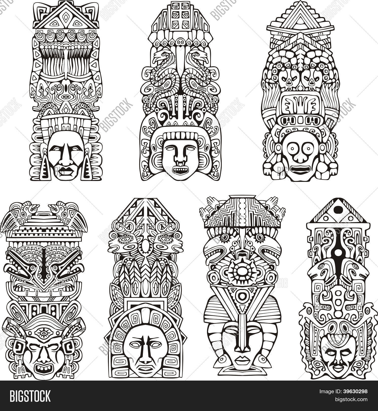 Aztec Totem Poles Vector & Photo (Free Trial) | Bigstock