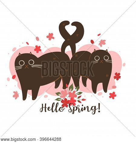 Spring Cats Cherry Vector & Photo (Free Trial) | Bigstock