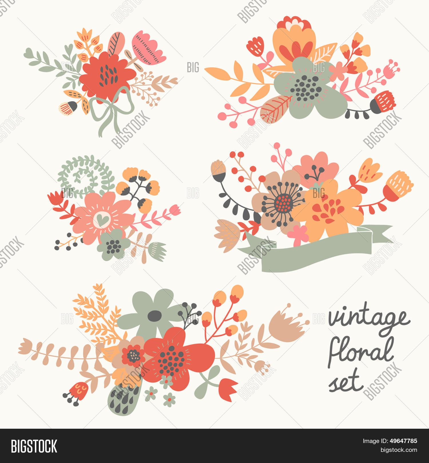 Retro Flowers Vector Vector & Photo (Free Trial) | Bigstock