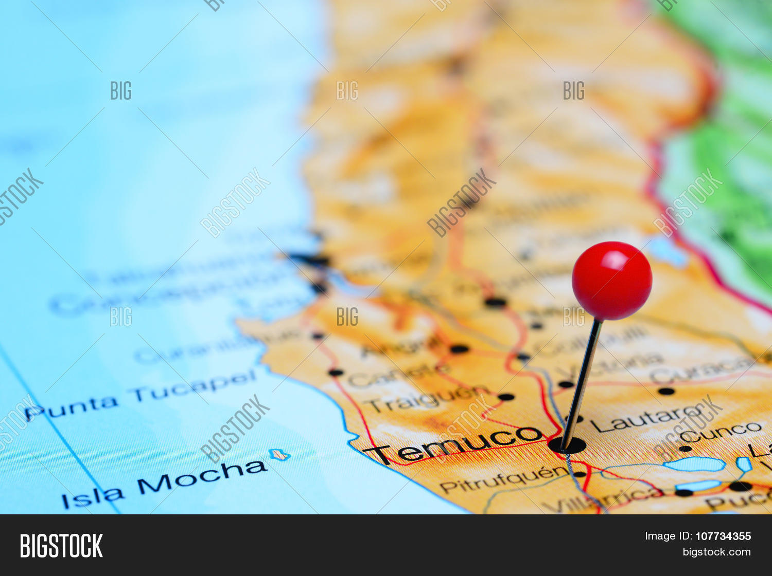 Temuco Pinned On Map Image & Photo (Free Trial) | Bigstock