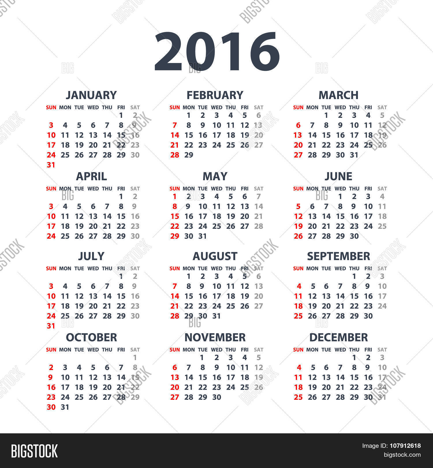Calendar 2016 On Vector & Photo (Free Trial) | Bigstock
