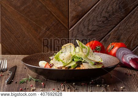 Caesar Salad With Grilled Chicken, Tomato, Boiled Egg, Lettuce ...