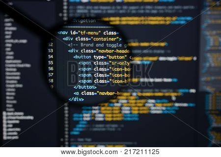 Real Html Code Developing Screen. Programing Workflow Abstract Algorithm Concept. Lines Of Html ...