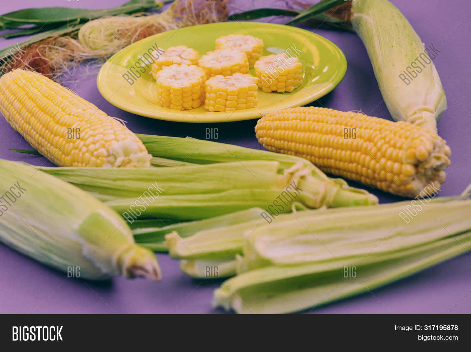 Plate Corn On Purple Image & Photo (Free Trial) | Bigstock