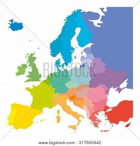 Map Europe Colors Vektörü (Ücretsiz Deneme) | Bigstock