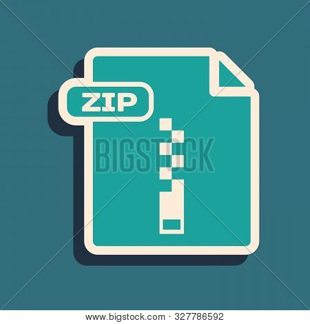 Green Zip File Document. Download Zip Button Icon Isolated On Blue ...