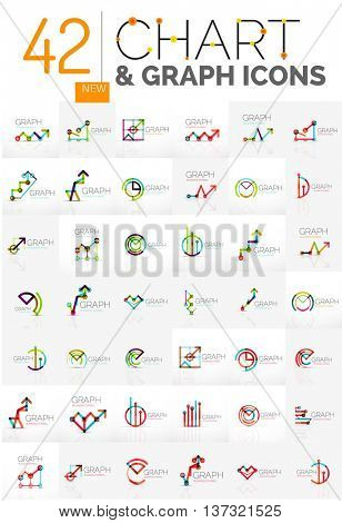 Collection of linear abstract logos - chart and graph icons - clean ...