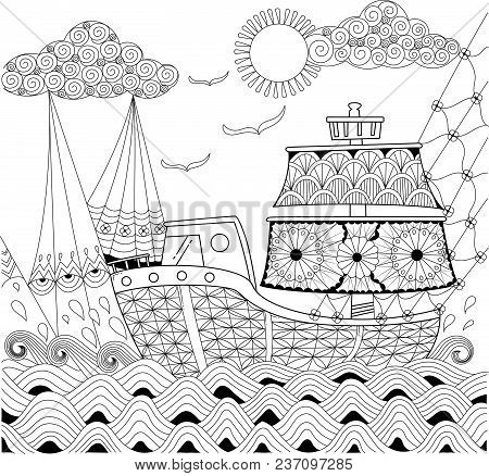 Boat Adult Coloring Vector & Photo (Free Trial) | Bigstock