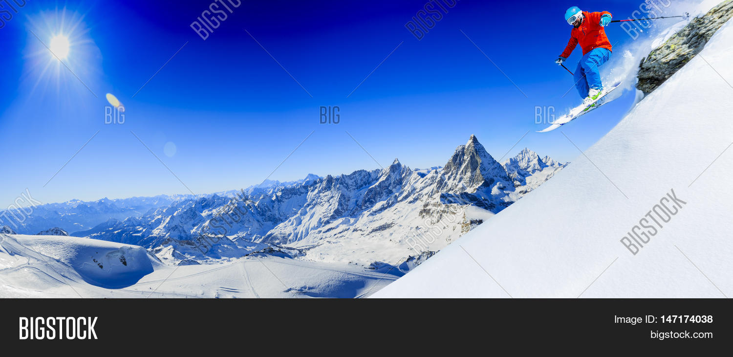 Skier Skiing Downhill Image & Photo (Free Trial) | Bigstock