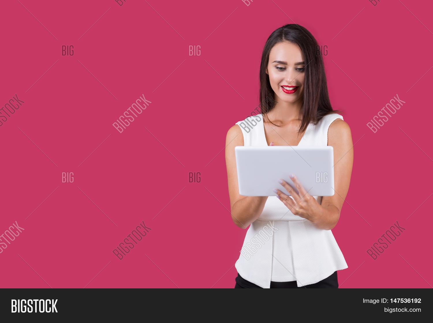 Smiling Lady White Top Image & Photo (Free Trial) | Bigstock