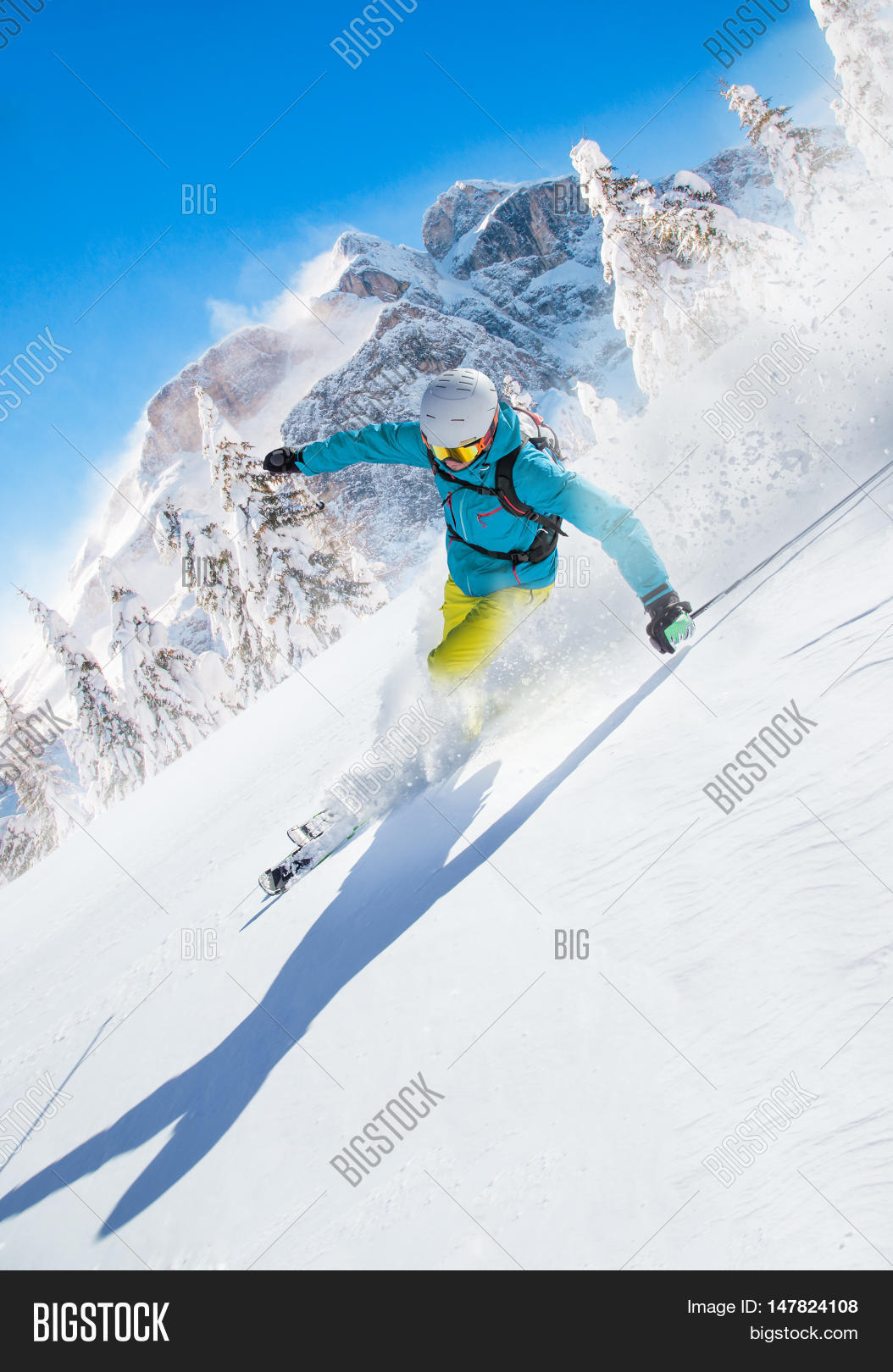 Skier Skiing Downhill Image & Photo (Free Trial) | Bigstock