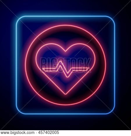 Glowing Neon Heart Rate Icon Isolated On Black Background. Heartbeat ...