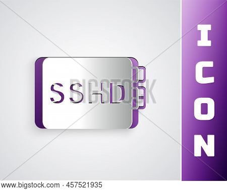 Paper Cut Sshd Card Icon Isolated On Grey Background. Solid State Drive ...
