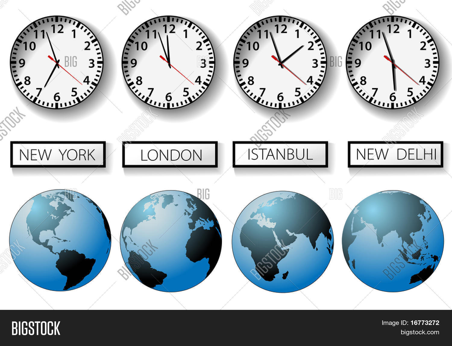 Four Clocks Globes Vector & Photo (Free Trial) | Bigstock