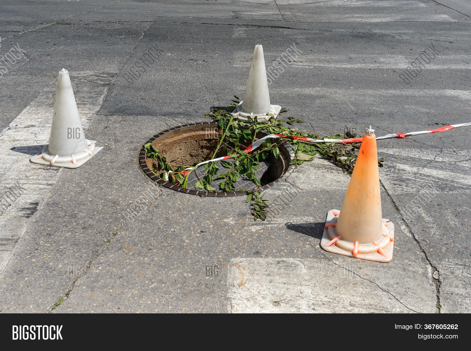 Open Manhole Marked Image & Photo (Free Trial) | Bigstock