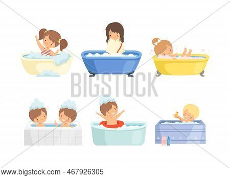 Cute Kids Taking Bath Vector & Photo (Free Trial) | Bigstock
