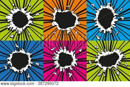 Set Of Comic Book Holes. Vector Paper Is Torn Through Boom Explosion ...