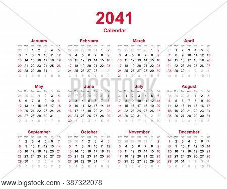 Calendar Year 2041. Vector & Photo (Free Trial) | Bigstock