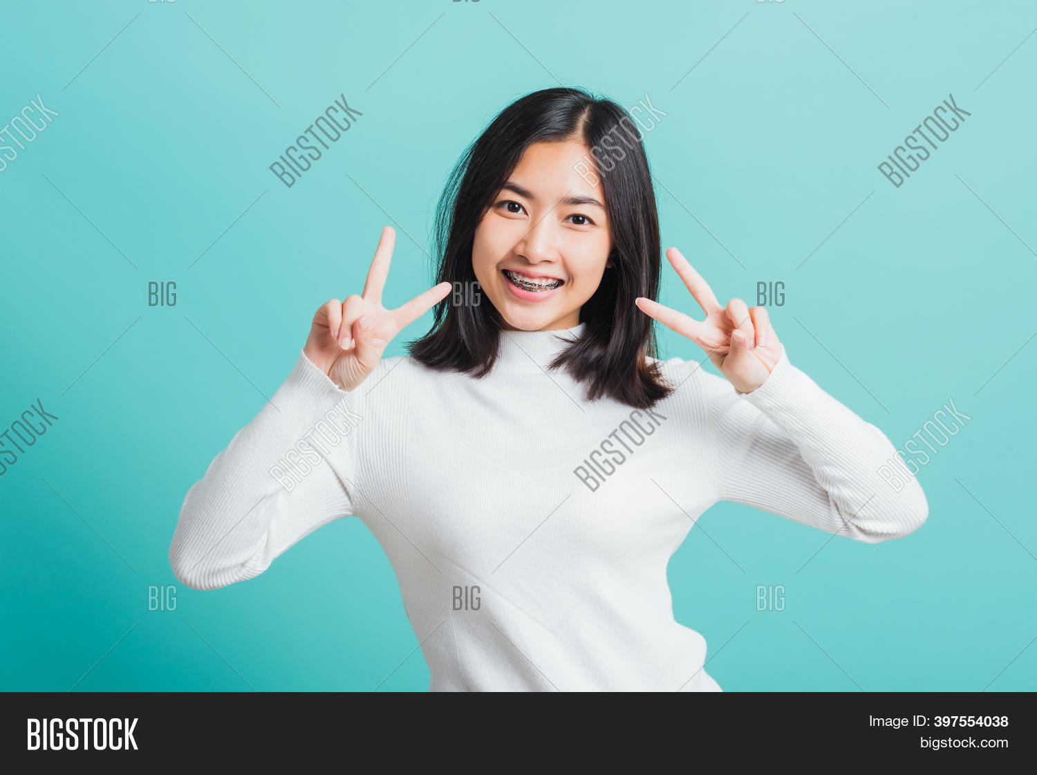 Portrait Female Give V Image & Photo (Free Trial) | Bigstock