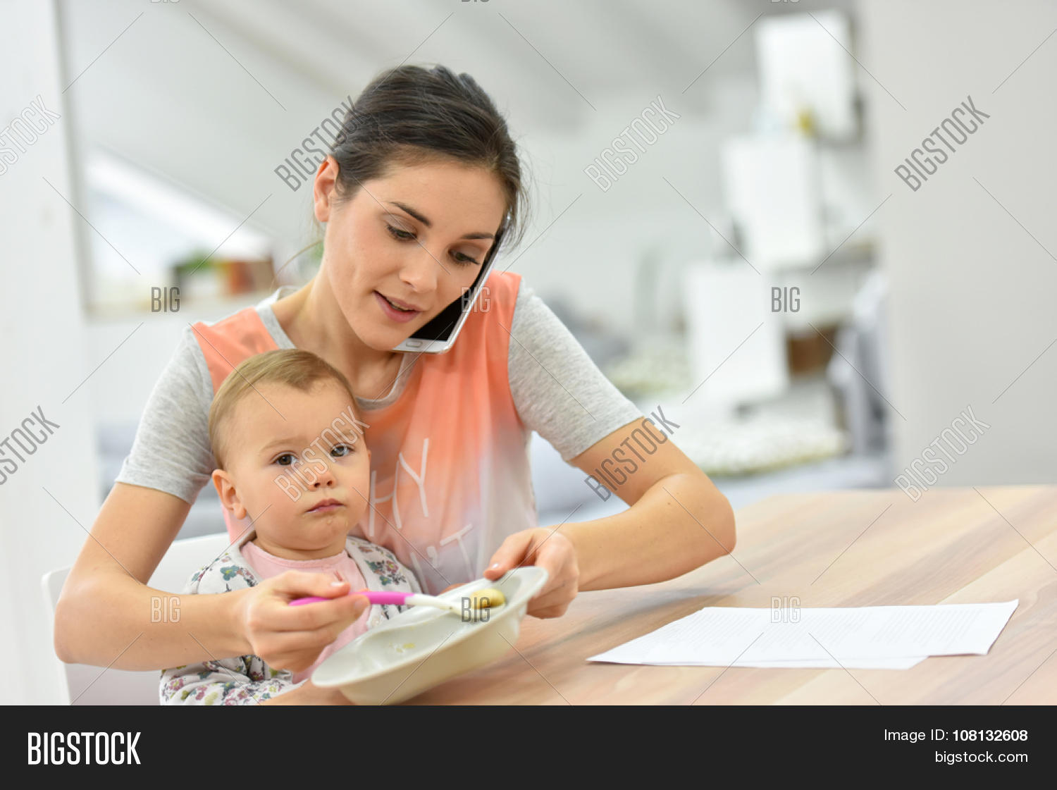 Busy Mother On Phone Image & Photo (Free Trial) | Bigstock