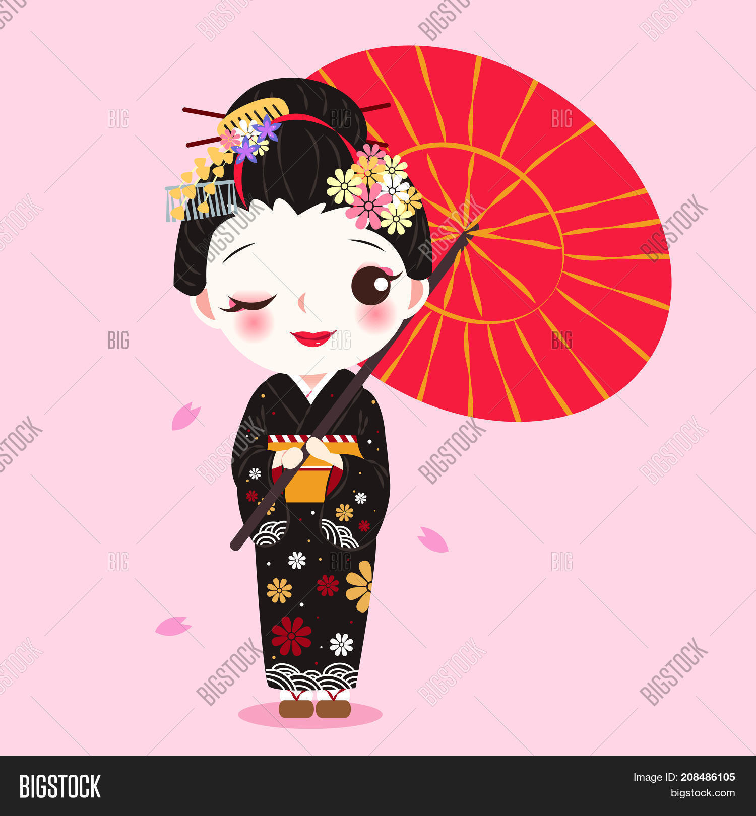Beauty Cartoon Geisha Vector & Photo (Free Trial) | Bigstock