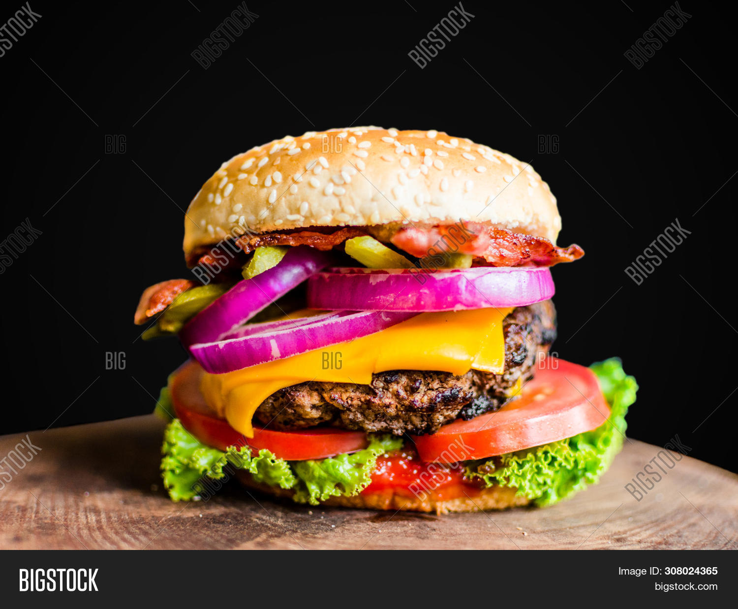 Burger On Wooden Table Image & Photo (Free Trial) | Bigstock