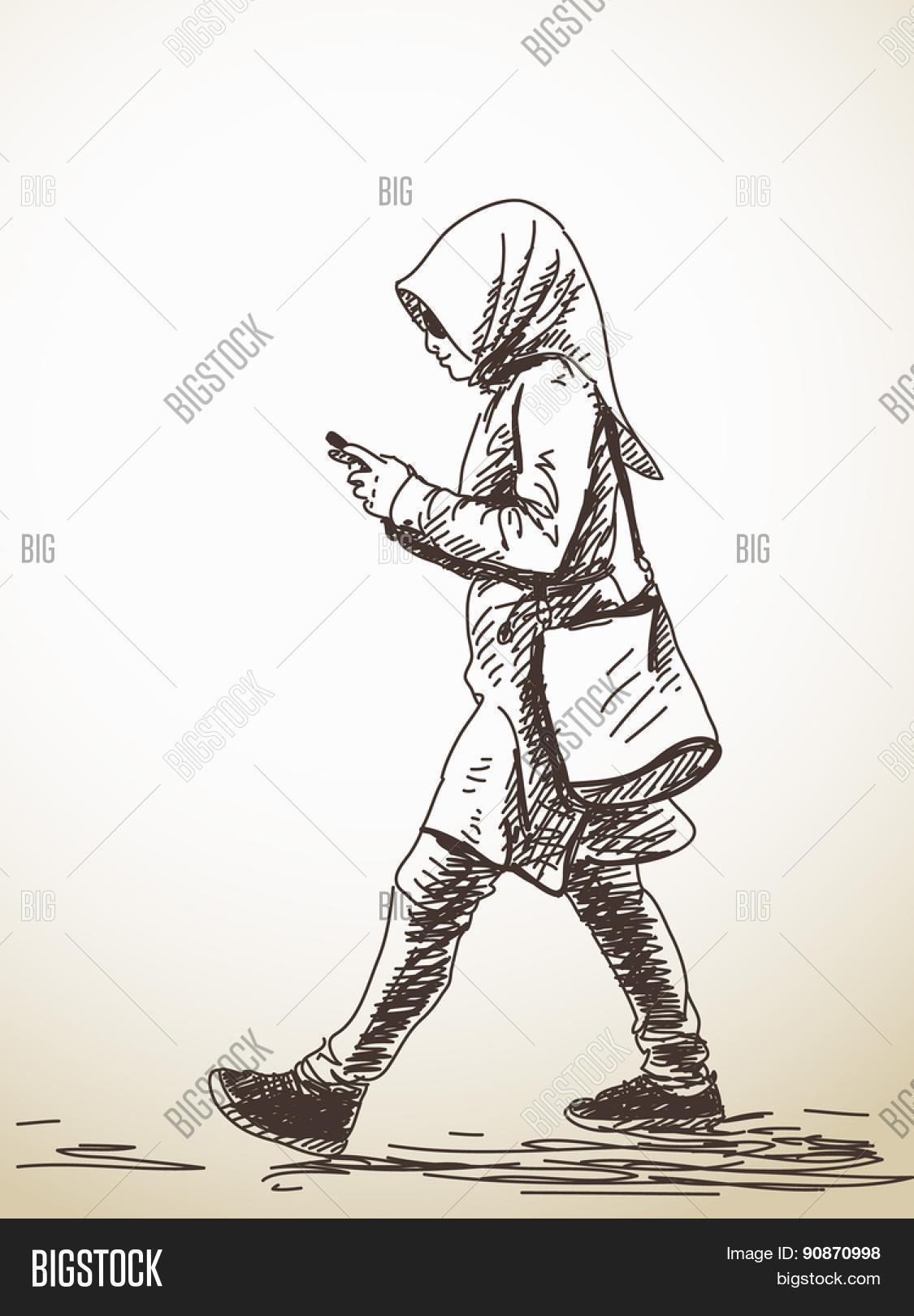Sketch Walking Muslim Vector & Photo (Free Trial) | Bigstock