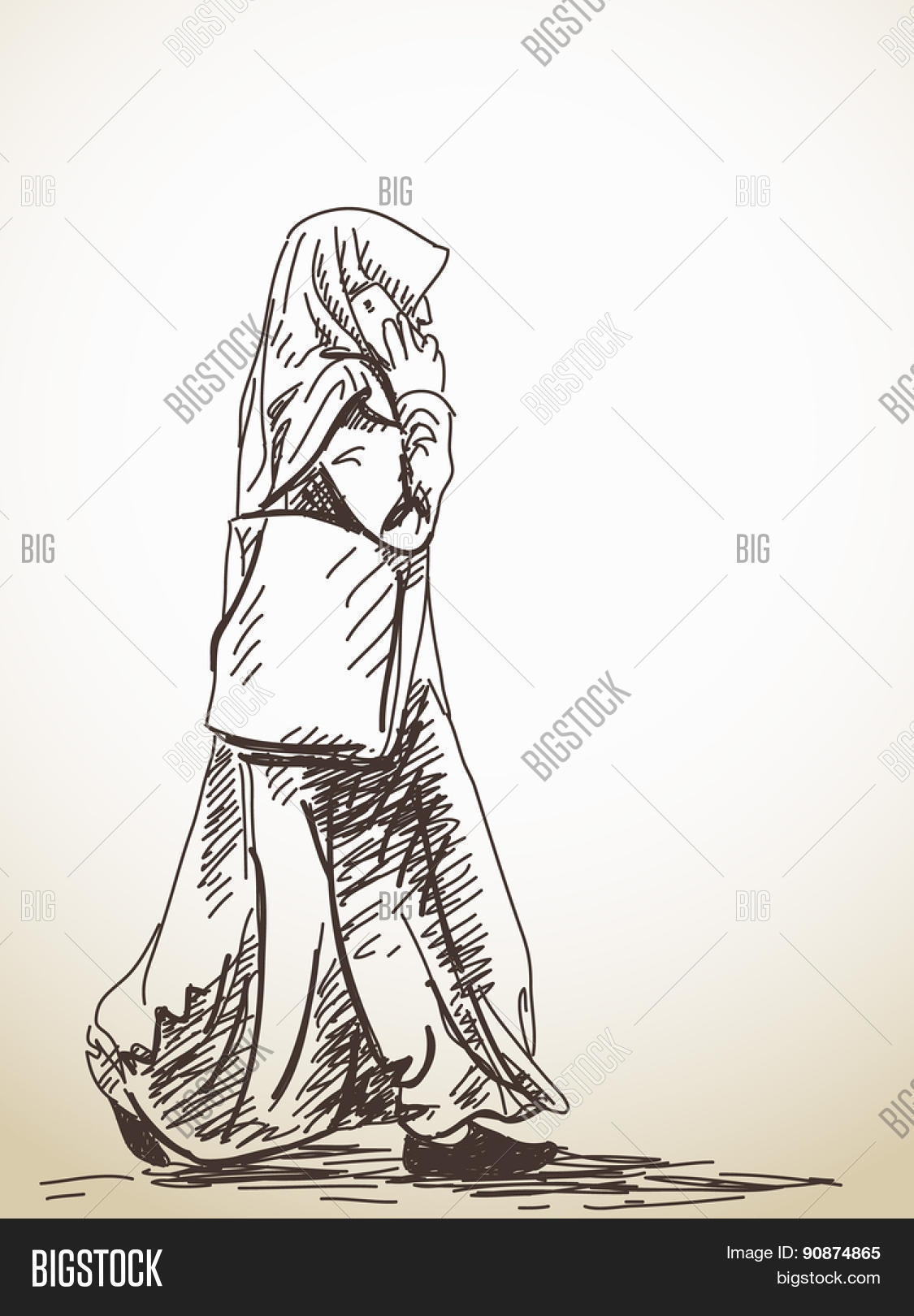 Sketch Walking Muslim Vector & Photo (Free Trial) | Bigstock