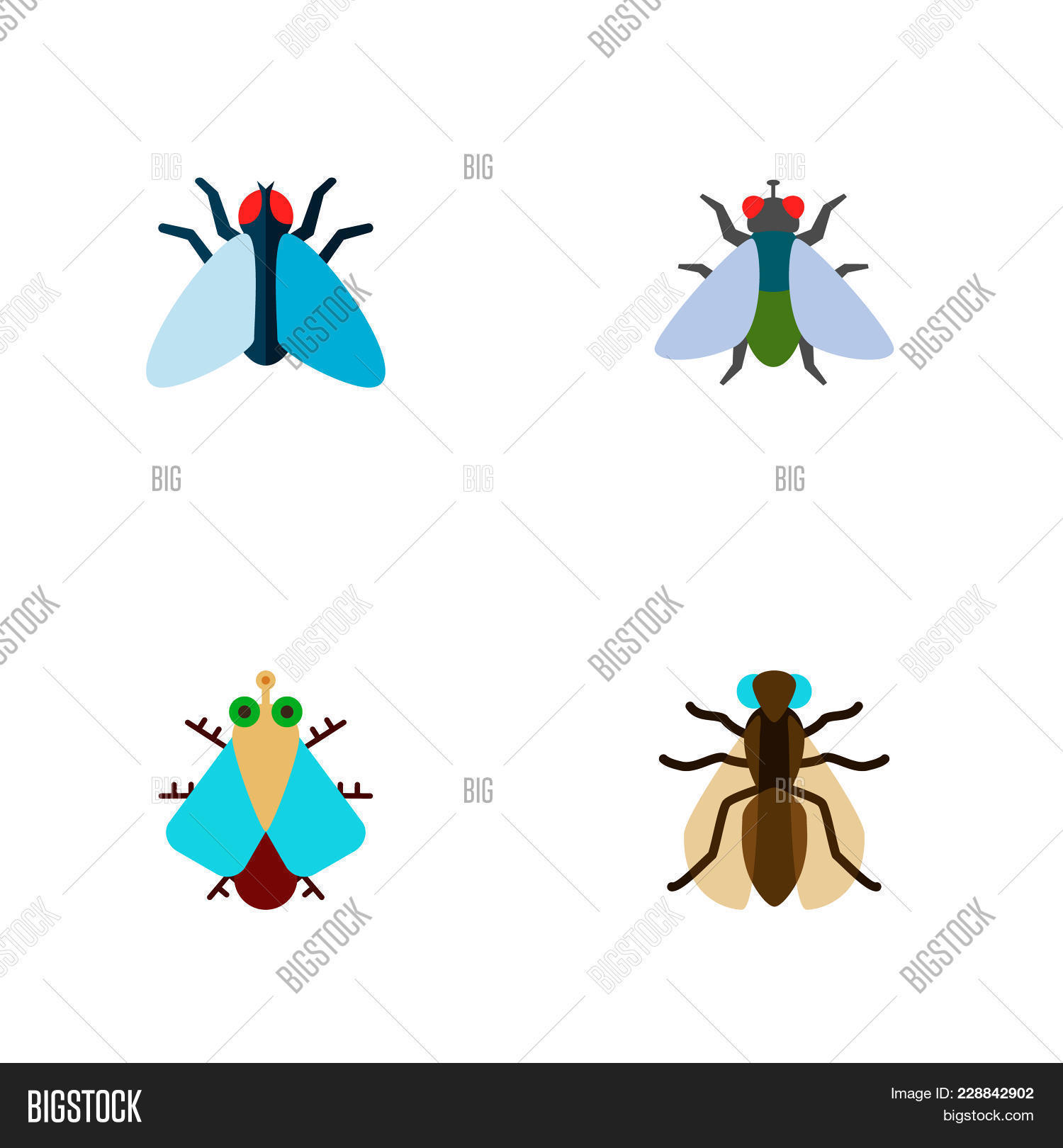 Icon Flat Housefly Set Image & Photo (Free Trial) | Bigstock