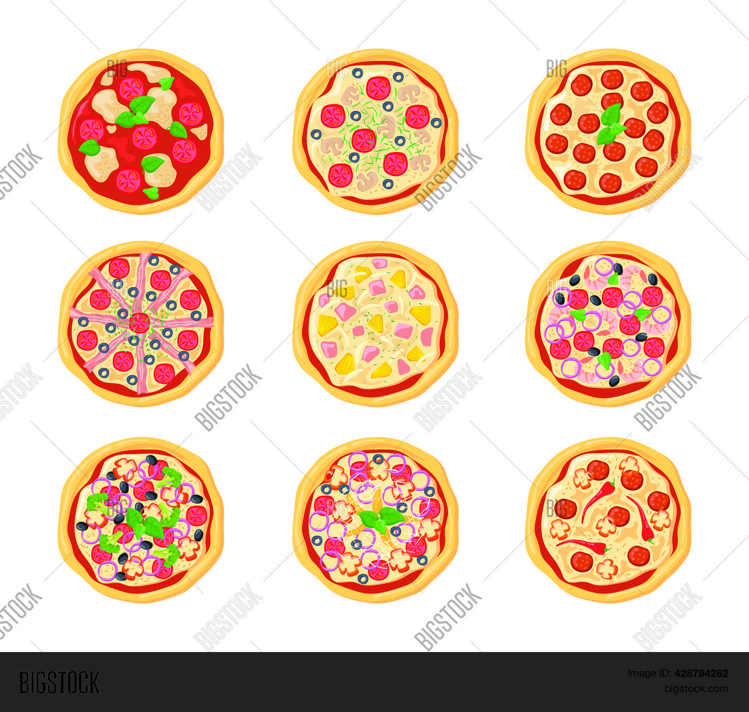 Set Cartoon Pizzas Vector & Photo (Free Trial) | Bigstock