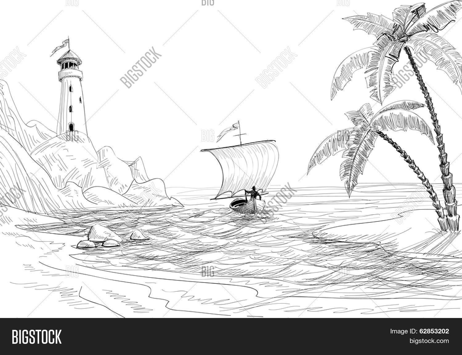 Seascape Sketch, Vector & Photo (Free Trial) | Bigstock