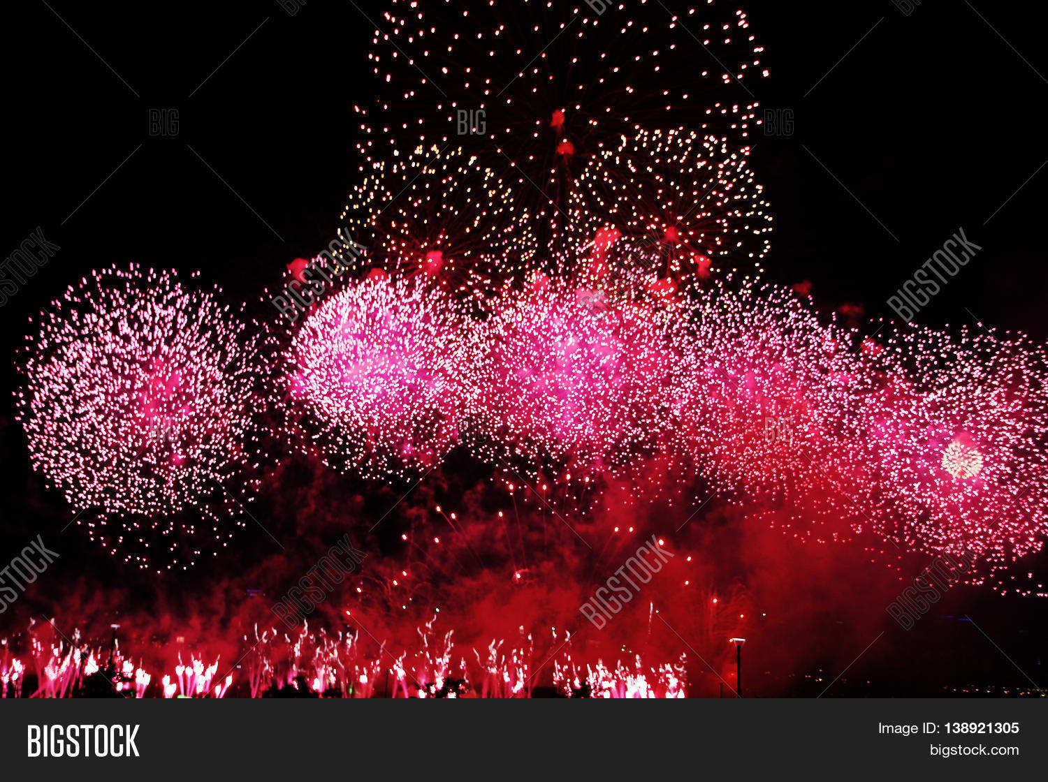 Pink Fireworks On Sky Image & Photo (Free Trial) | Bigstock