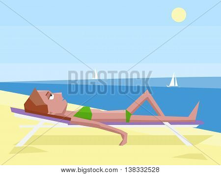 Woman Tanning On Vector & Photo (Free Trial) | Bigstock