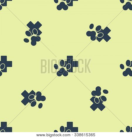 Blue Veterinary Clinic Symbol Icon Isolated Seamless Pattern On Yellow ...