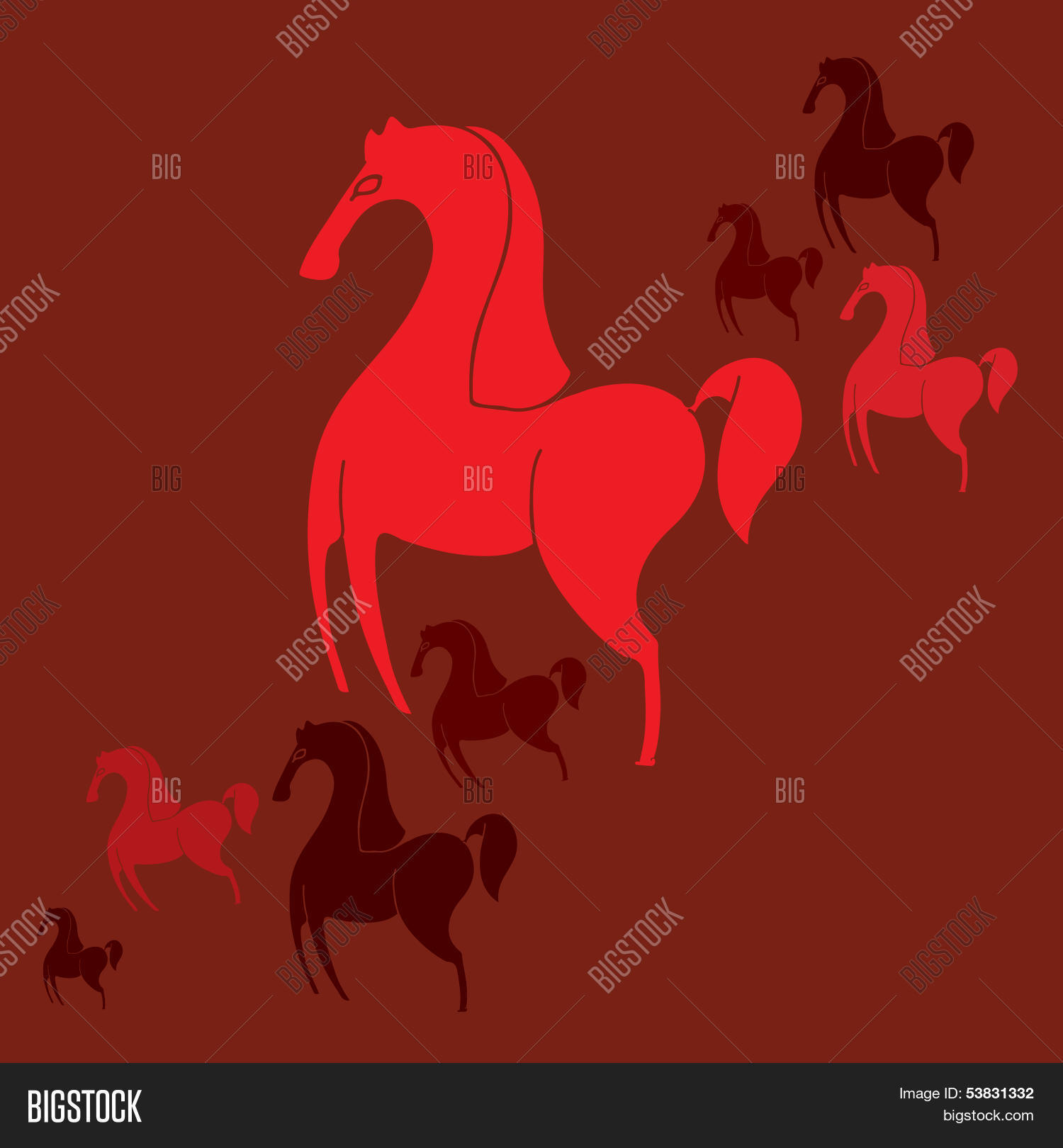 Few Red Horses On Red Vector & Photo (Free Trial) | Bigstock