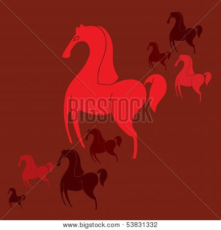 Few Red Horses On Red Vector & Photo (Free Trial) | Bigstock