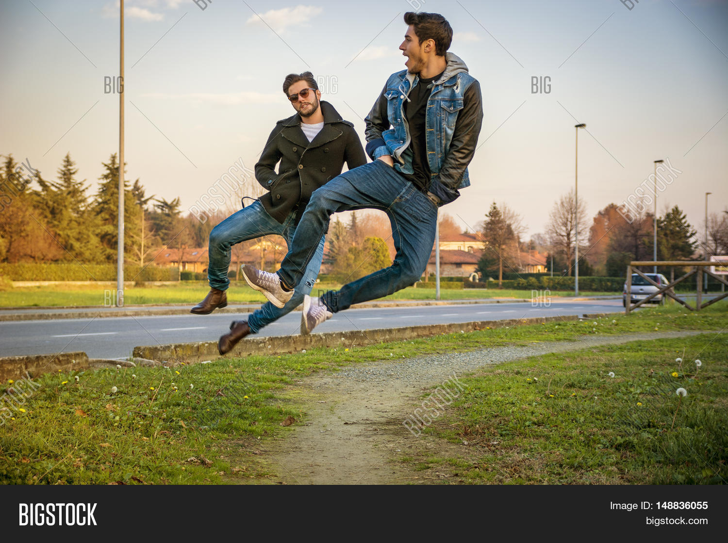 Pair Young Men Leaping Image & Photo (Free Trial) | Bigstock