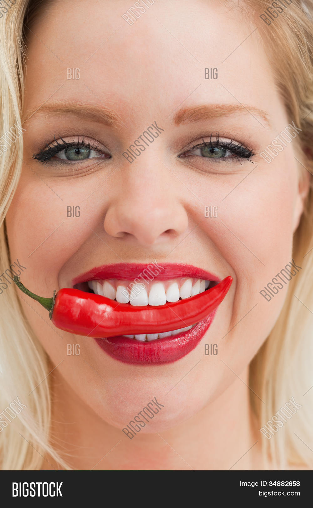 Close Cheerful Blonde Image And Photo Free Trial Bigstock