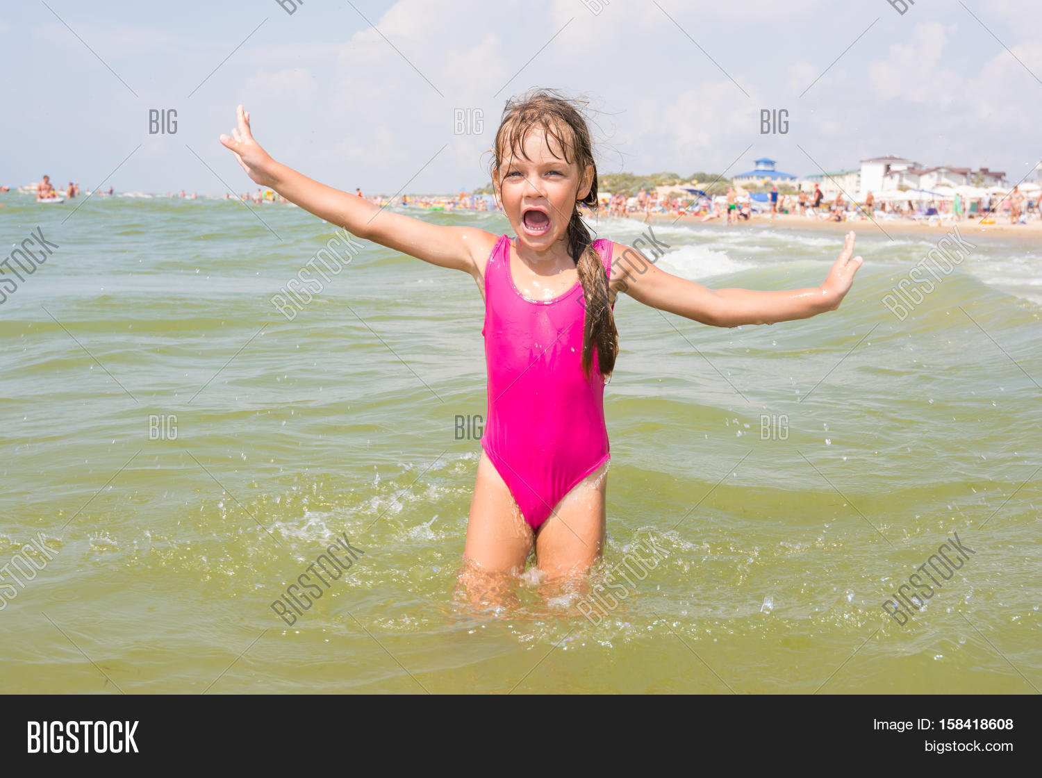 Girl Pink Bathing Suit Image & Photo (Free Trial) | Bigstock