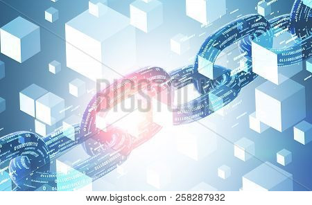 White Cubes Over Blue Background And Diagonal Chain With Binary Numbers ...