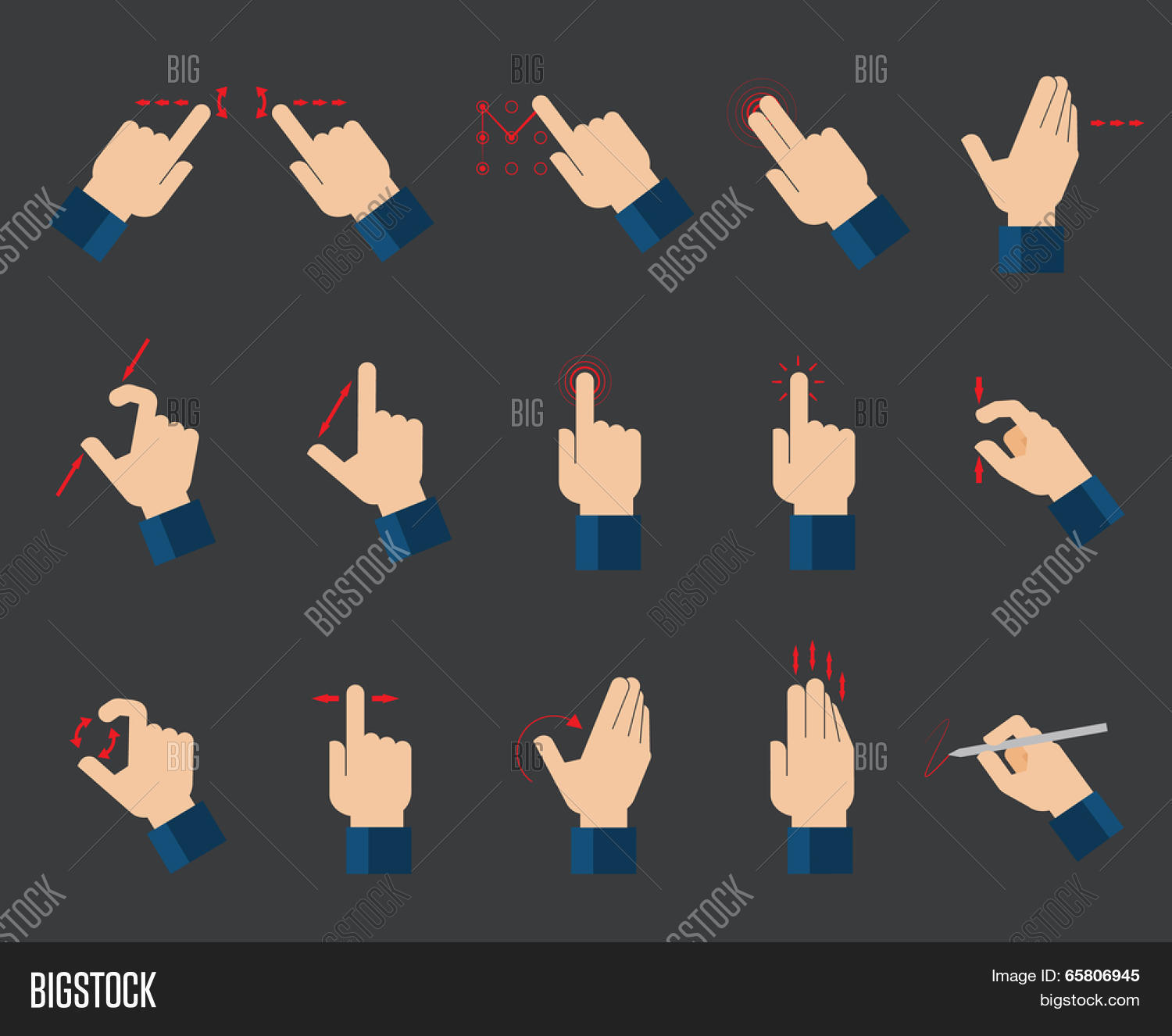 Set Flat Hand Icons Vector & Photo (Free Trial) | Bigstock