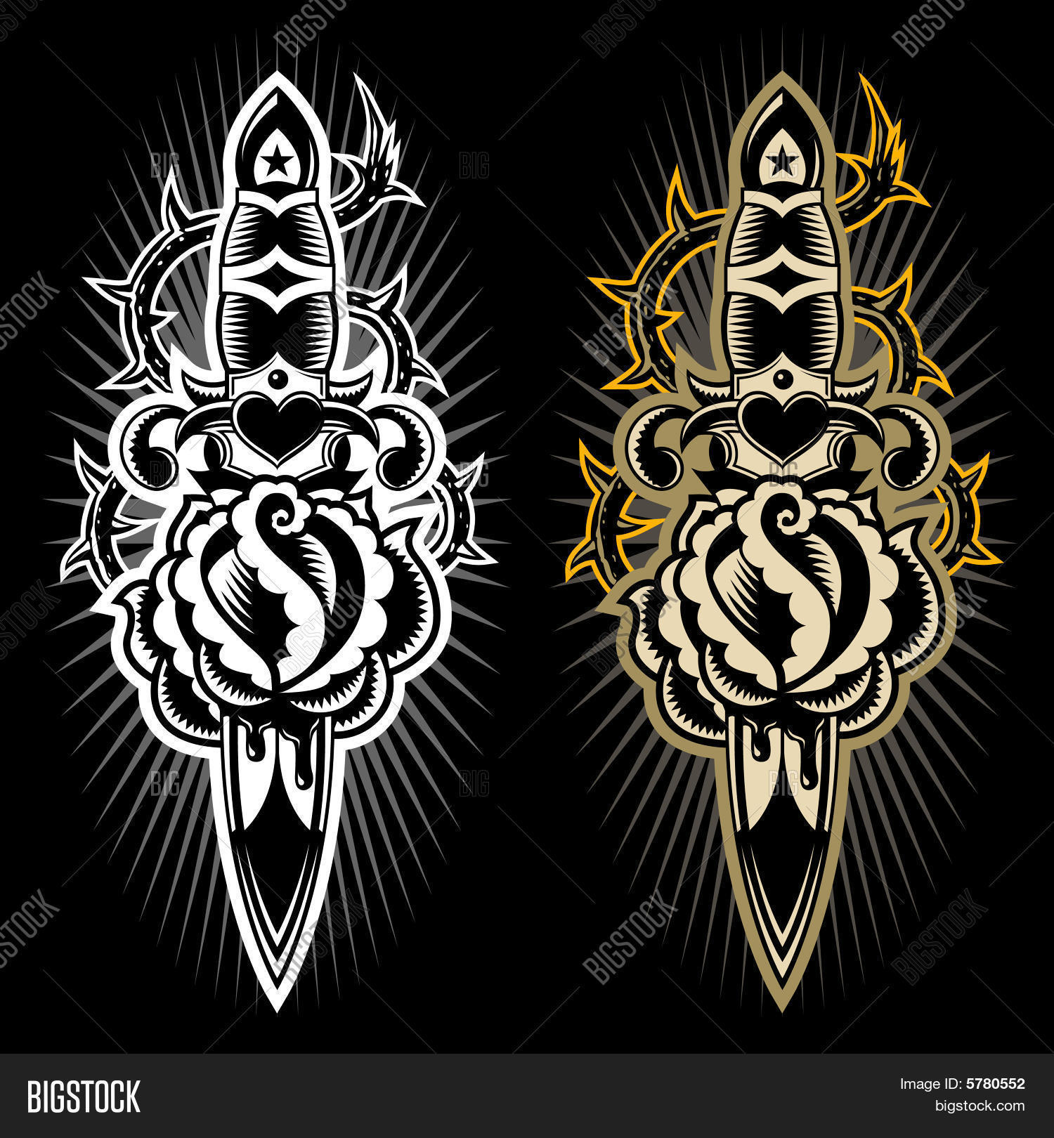 Rose Stabbed Dagger Vector & Photo (Free Trial) | Bigstock