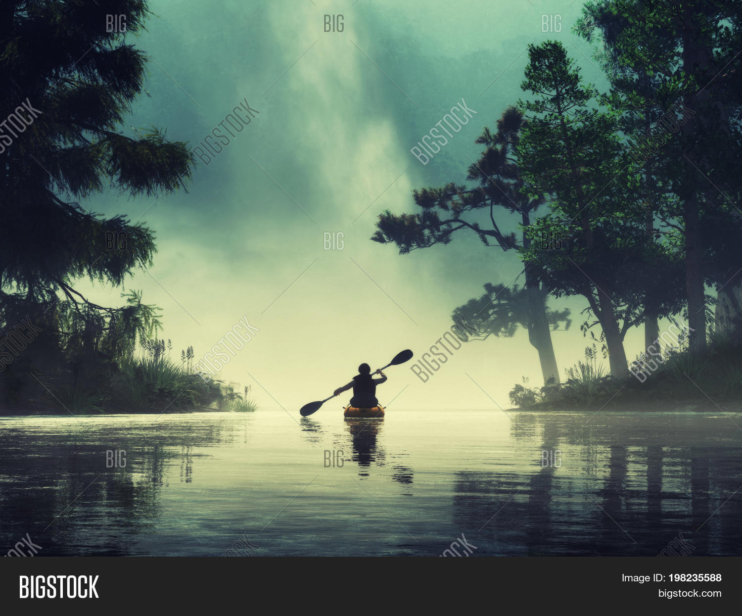Man Kayaking On Lake Image & Photo (Free Trial) | Bigstock