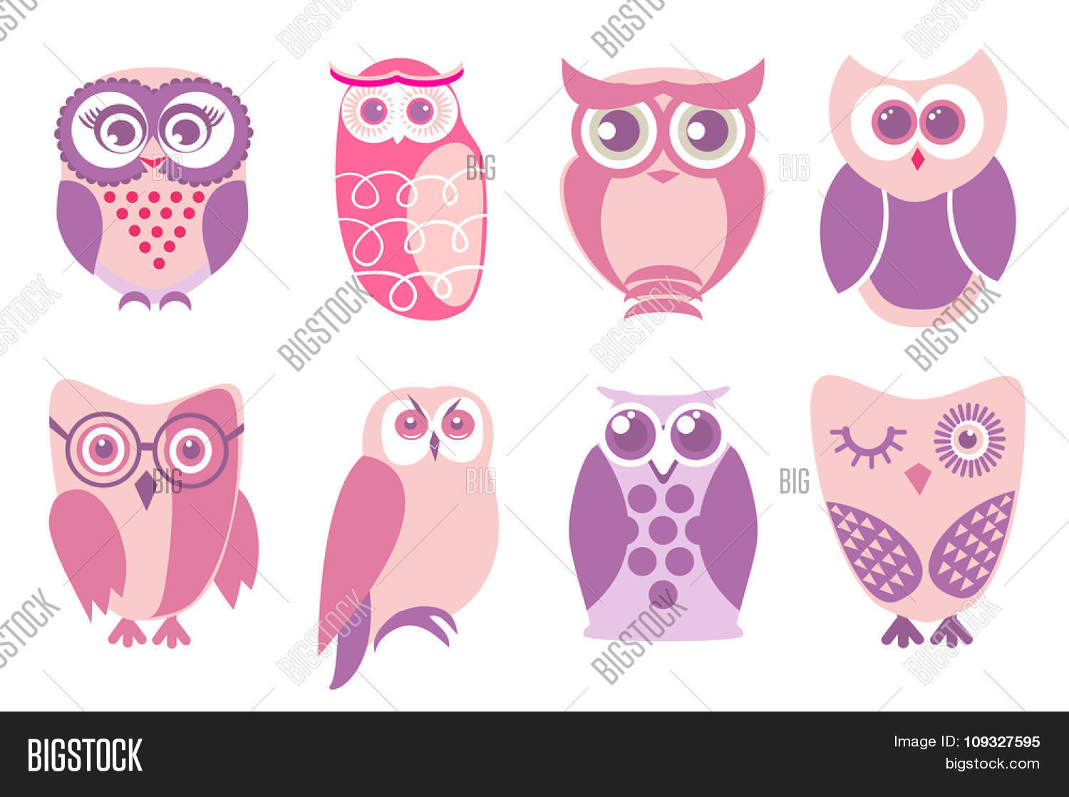 Set Cartoon Pink Owls Vector & Photo (Free Trial) | Bigstock