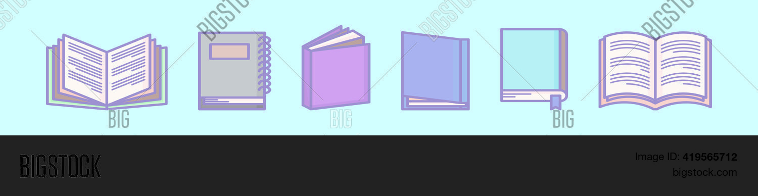 Set Book Cartoon Icon Vector & Photo (Free Trial) | Bigstock