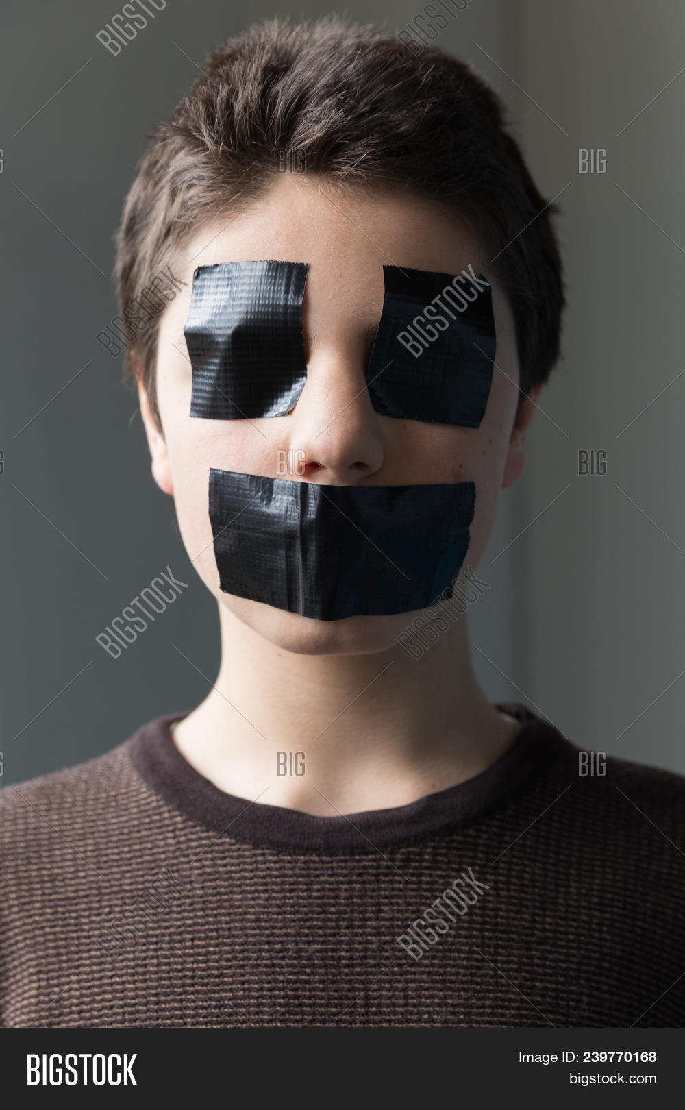 Boy Tape On Mouth Eyes Image & Photo (Free Trial) | Bigstock