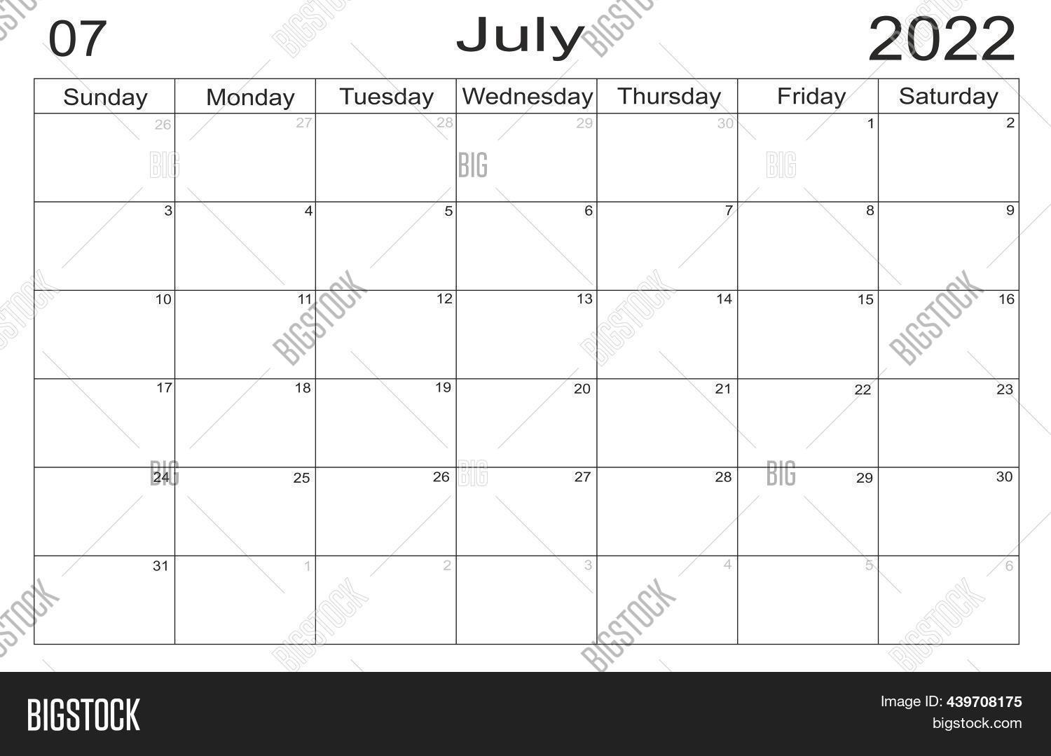 Calendar July 2022 Image & Photo (Free Trial) | Bigstock